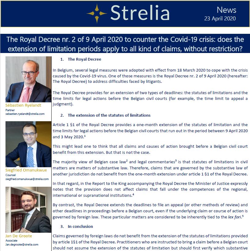 Strelia : The Royal Decree nr. 2 of 9 April 2020 to counter the Covid ...